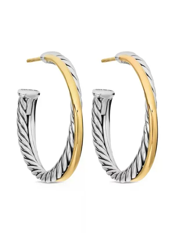 David Yurman 18kt Yellow And Sterling Silver Crossover Hoop Earrings - Gold