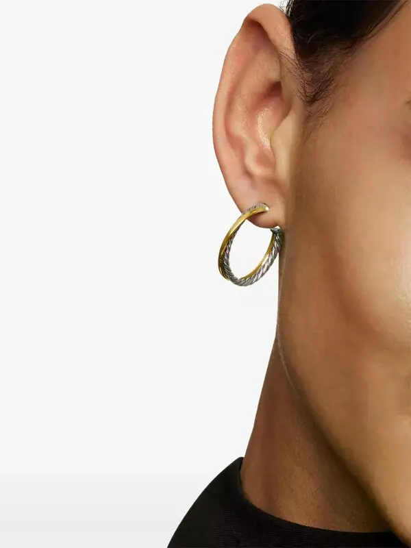 David Yurman 18kt Yellow And Sterling Silver Crossover Hoop Earrings - Gold