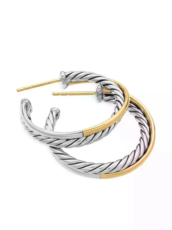 David Yurman 18kt Yellow And Sterling Silver Crossover Hoop Earrings - Gold