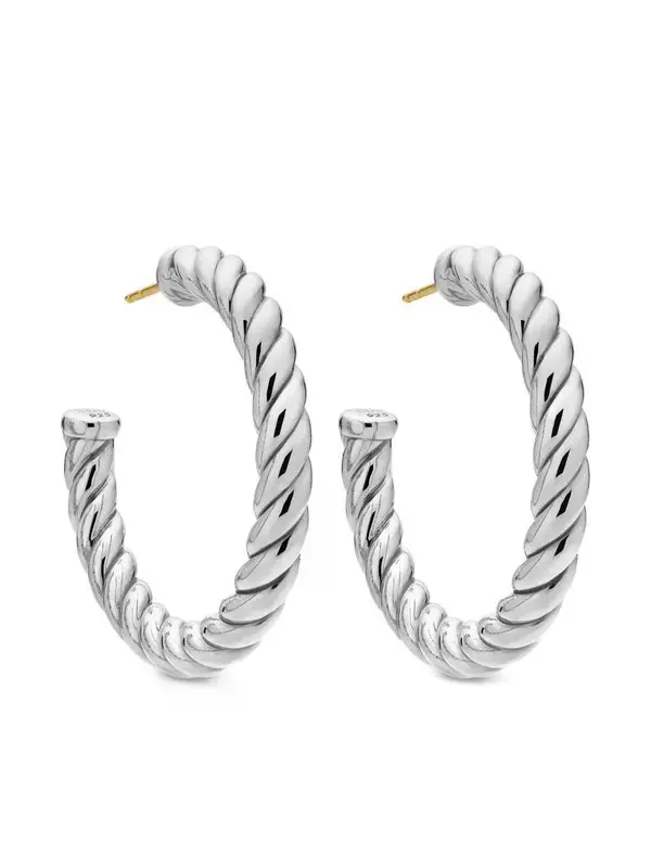 David Yurman Sterling Sculpted Cable Hoop Earrings - Silver