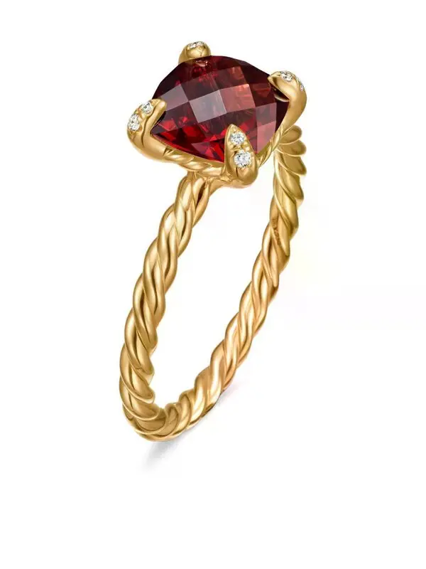 David Yurman 18kt Yellow Chatelaine Garnet And Diamond Ring - Gold