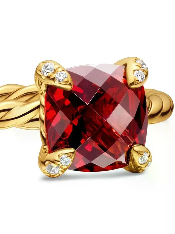 David Yurman 18kt Yellow Chatelaine Garnet And Diamond Ring - Gold