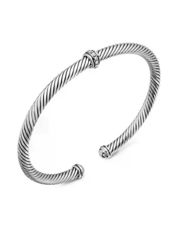 David Yurman Sterling Classic Cable Station Diamond Bracelet - Silver