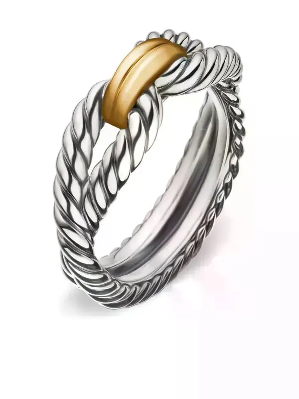 David Yurman 18kt Yellow Gold And Sterling Cable Loop Band Ring - Silver