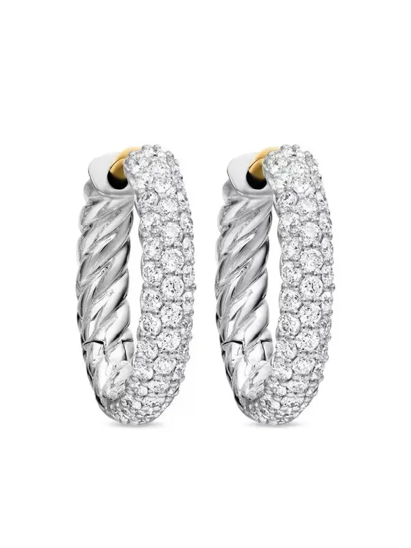 David Yurman Sterling Diamond Huggie Hoop Earrings - Silver