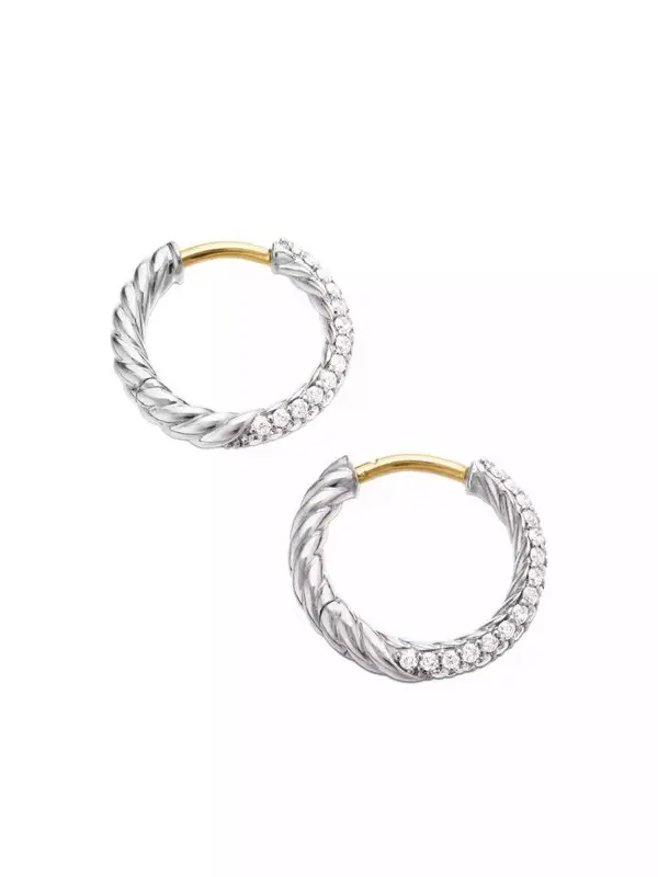 David Yurman Sterling Diamond Huggie Hoop Earrings - Silver