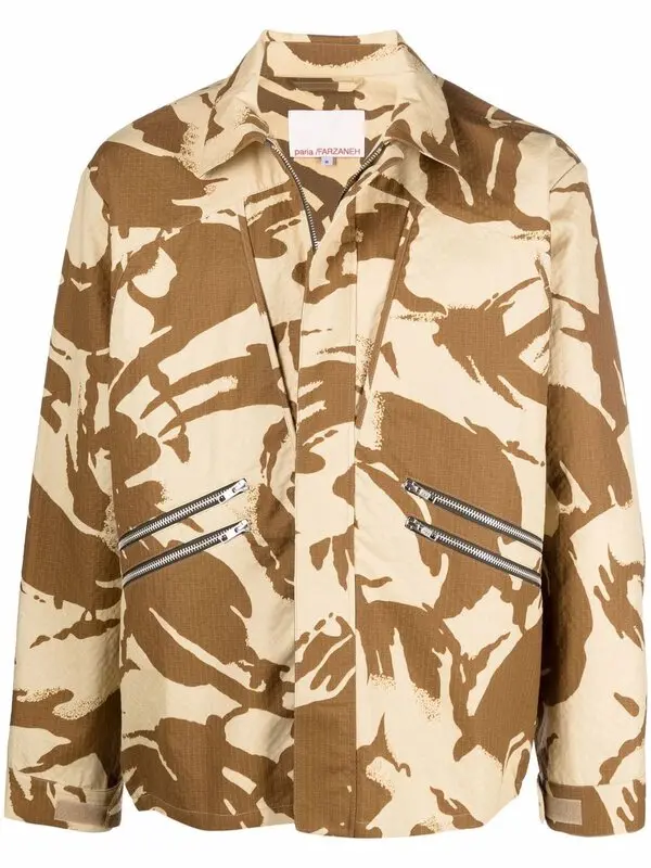 PARIA /FARZANEH Camouflage Print Hunting Jacket - Neutrals