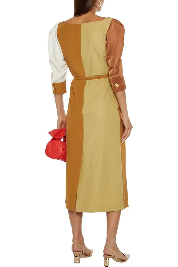 Rejina Pyo Leonie Belted Satin-Paneled Shantung Midi Dress In Sage Green -  55% Off | Editorialist