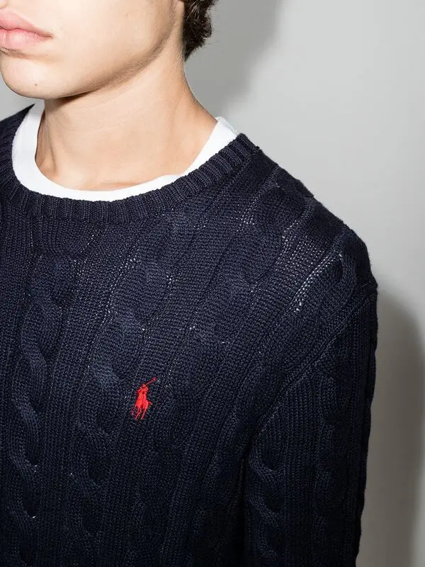 Polo Ralph Lauren Logo-embroidered Cable-knit Jumper - Blue