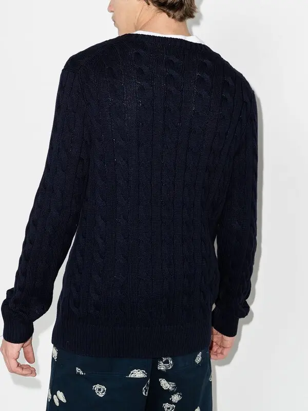 Polo Ralph Lauren Logo-embroidered Cable-knit Jumper - Blue