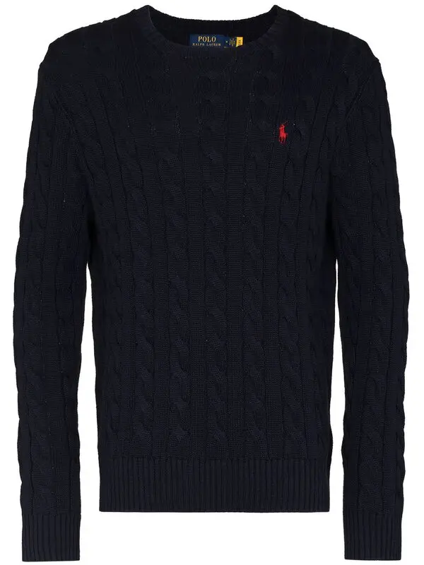 Polo Ralph Lauren Logo-embroidered Cable-knit Jumper - Blue