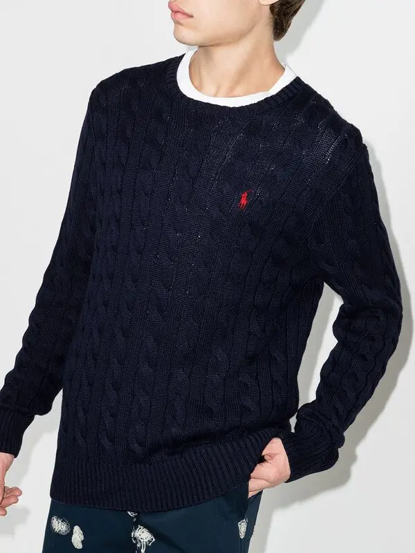 Polo Ralph Lauren Logo-embroidered Cable-knit Jumper - Blue