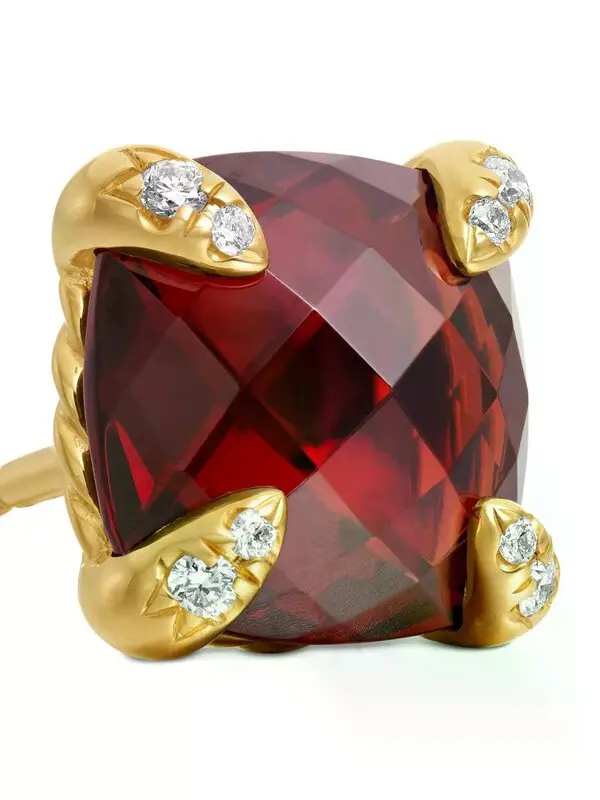 David Yurman 18kt Yellow Gold Chatelaine Garnet And Diamond Stud Earrings - Red