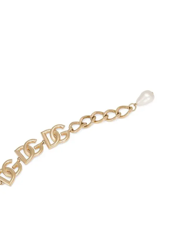 Dolce & Gabbana Tone Faux Pearl Logo Bracelet