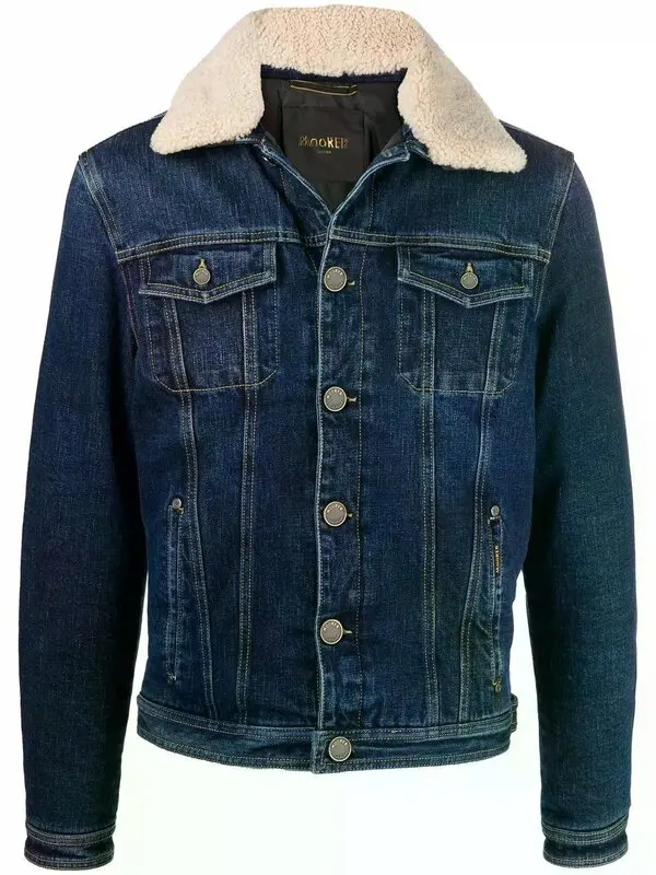MOORER Faux-shearling Collar Denim Jacket