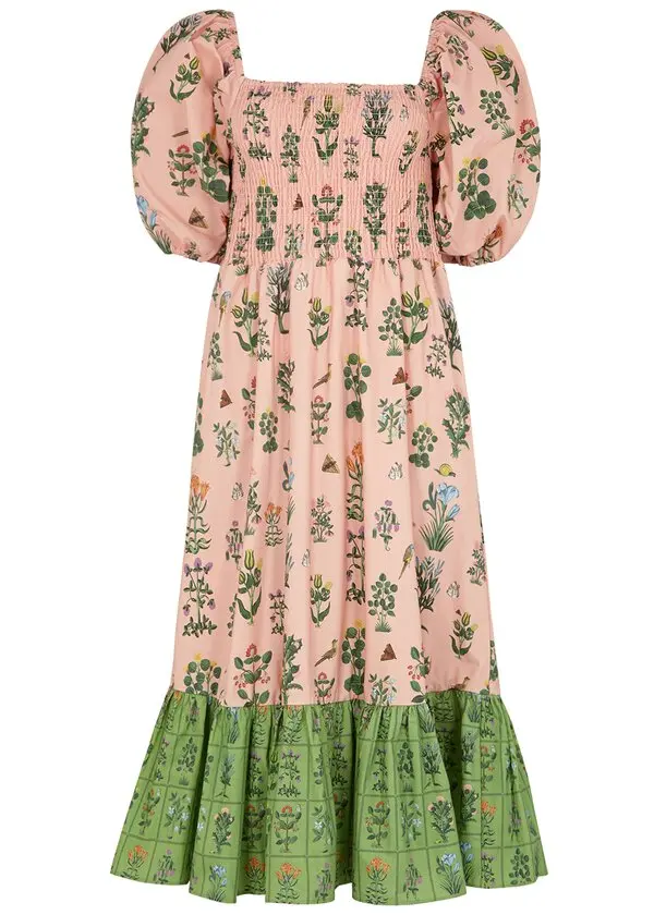 Rhode Eloise Floral-print Cotton Midi Dress
