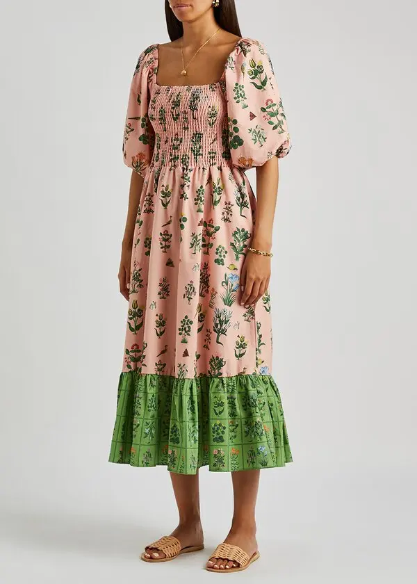Rhode Eloise Floral-print Cotton Midi Dress