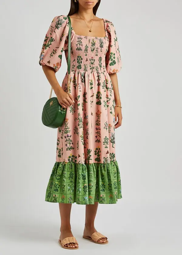 Rhode Eloise Floral-print Cotton Midi Dress
