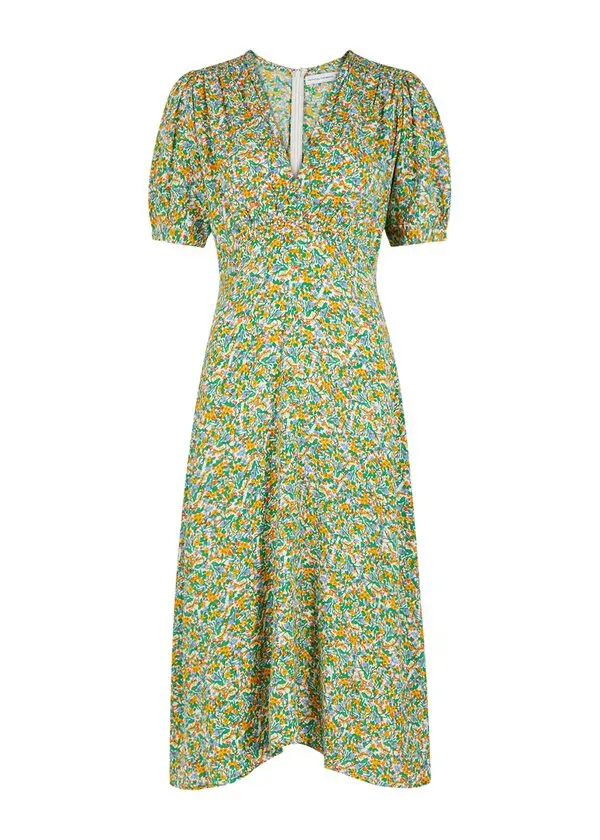 Faithfull The Brand Sonja Floral-Print Rayon Midi Dress - Green |  Editorialist