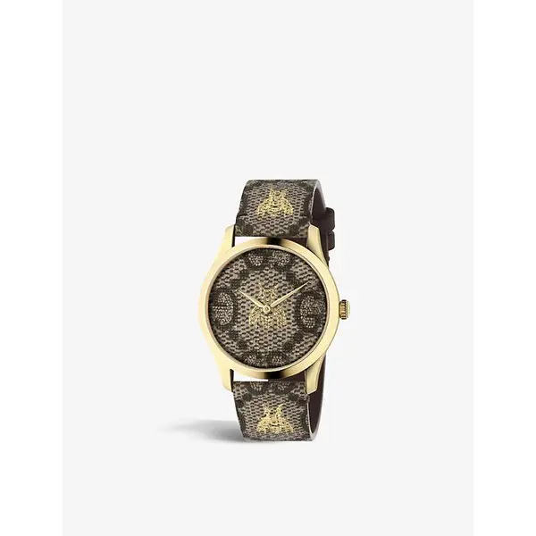 Gucci Ya1264068a G-timeless Gold Pvd And Canvas Quartz Watch