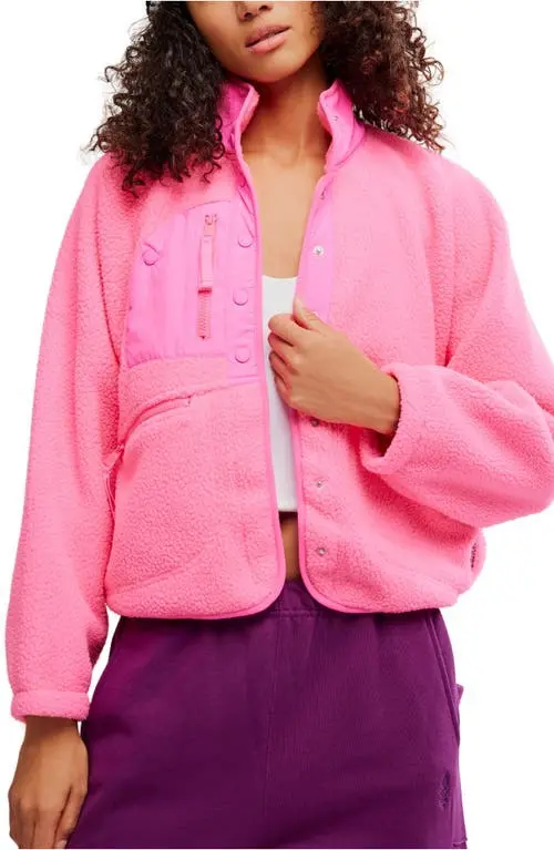 Free People Hit The Slopes Fleece Jacket - Hot Pink