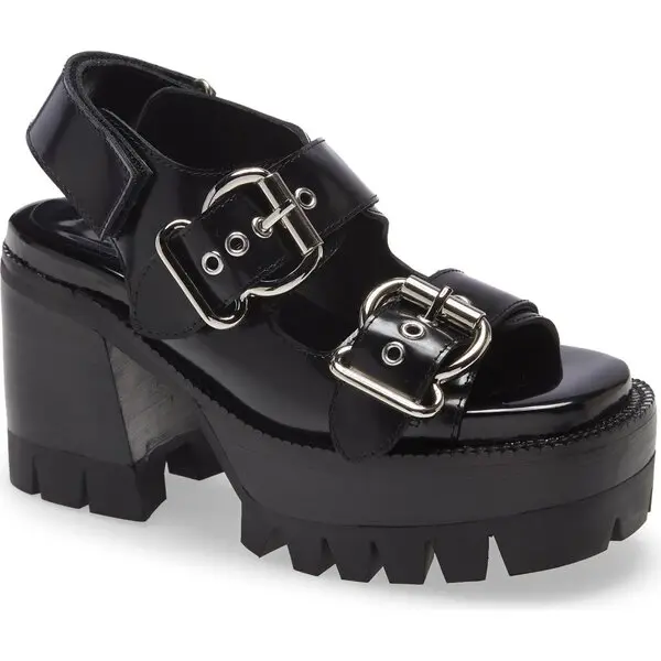 Jeffrey Campbell Huncho Platform Sandal - Black Box Leather