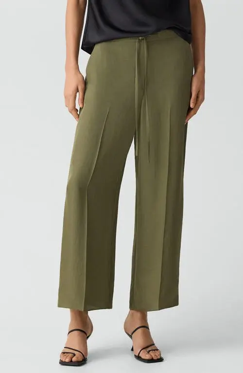 Theory Wide Leg Cropped Pants - Forest Moss