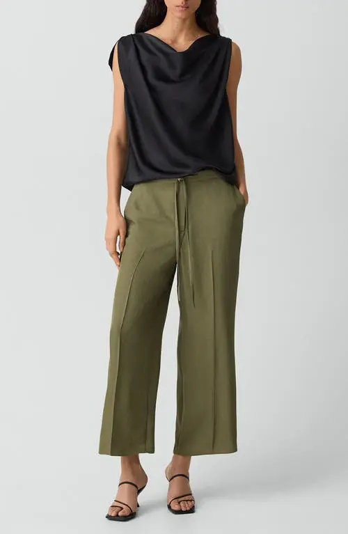 Theory Wide Leg Cropped Pants - Forest Moss