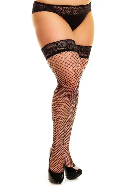 GLAMORY HOSIERY Fishnet Stay-put Stockings - Black