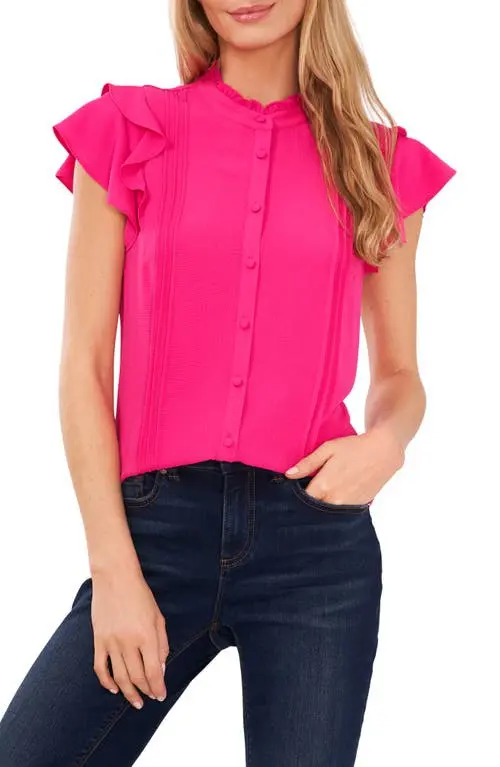 CECE DUPRAZ Pintuck Ruffle Short Sleeve Blouse