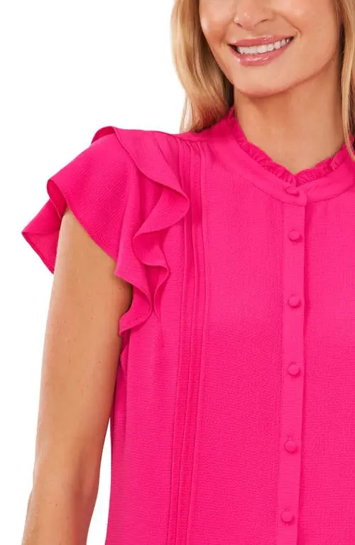 CECE DUPRAZ Pintuck Ruffle Short Sleeve Blouse