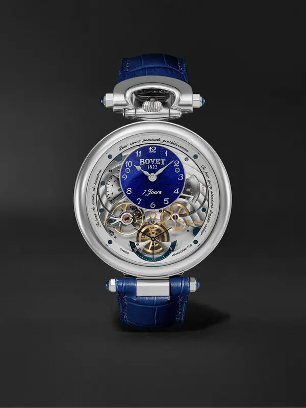 BOVET Monsieur Hand-wound 43mm 18k White Gold Watch With Alligator-effect Leather Strap - Blue