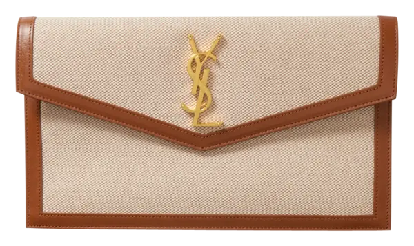 Saint Laurent Uptown Leather-trimmed Pouch - Brown
