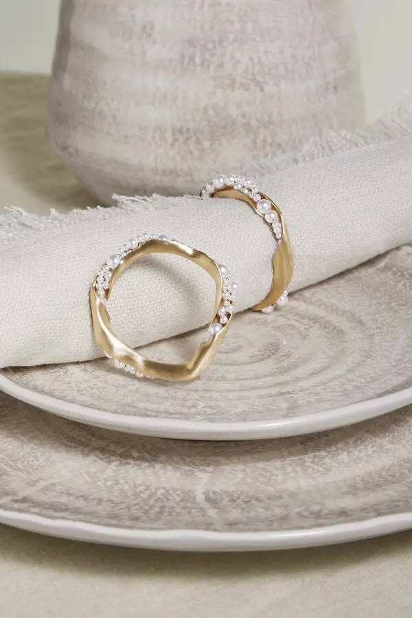 Completedworks Set Of Two -tone Faux Pearl Napkin Rings - Gold