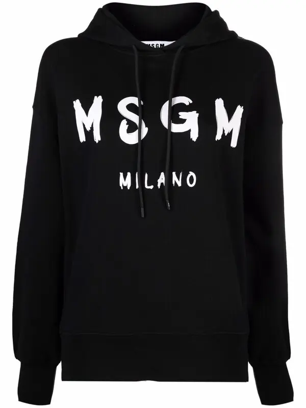 MSGM Logo-print Cotton Hoodie - Black
