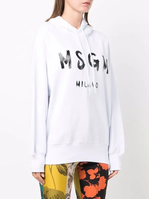MSGM Logo-print Cotton Hoodie - White