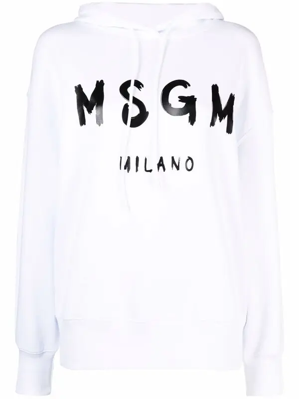 MSGM Logo-print Cotton Hoodie - White