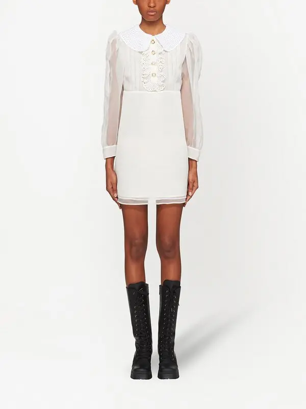 slim fit dress slacks Miu Miu V-neck Organza-trimmed Velvet Minidress – Petite Chérie main image 0