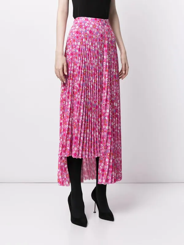 Balenciaga Floral-print Asymmetric Pleated Skirt