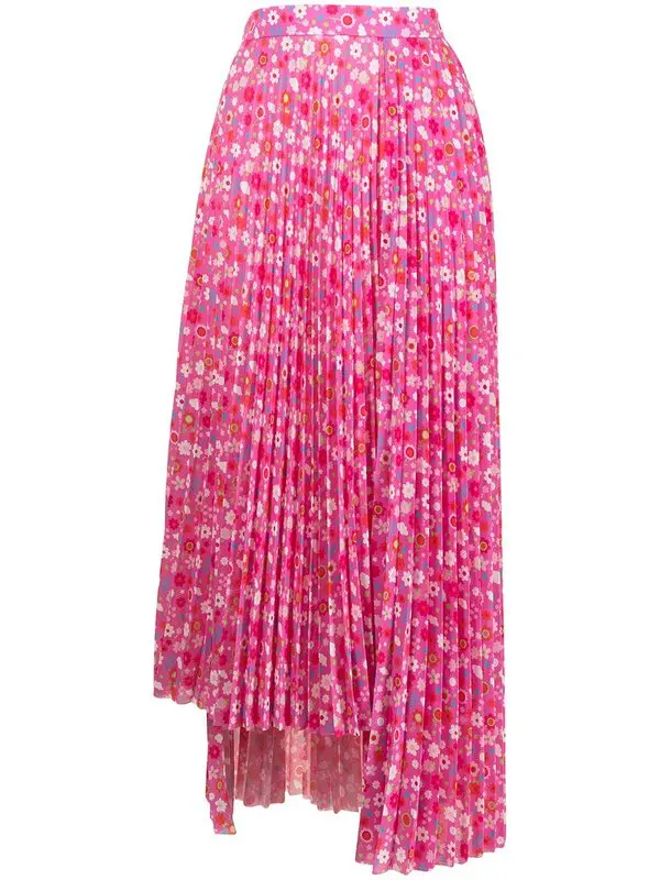 Balenciaga Floral-print Asymmetric Pleated Skirt