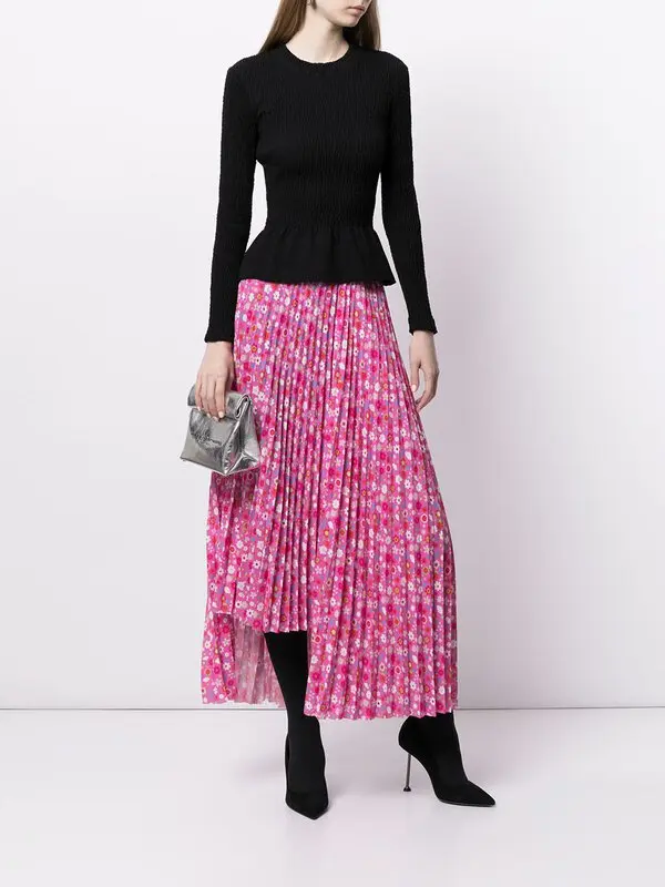 Balenciaga Floral-print Asymmetric Pleated Skirt