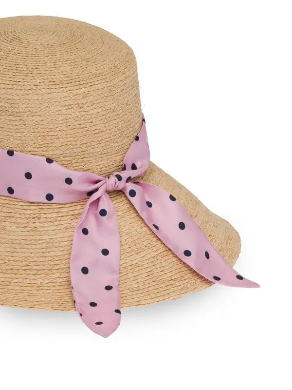 Miu Miu Straw Hat with Dot Scarf Chalk White/black Printed Twill Scarf | Miu Miu main image 3