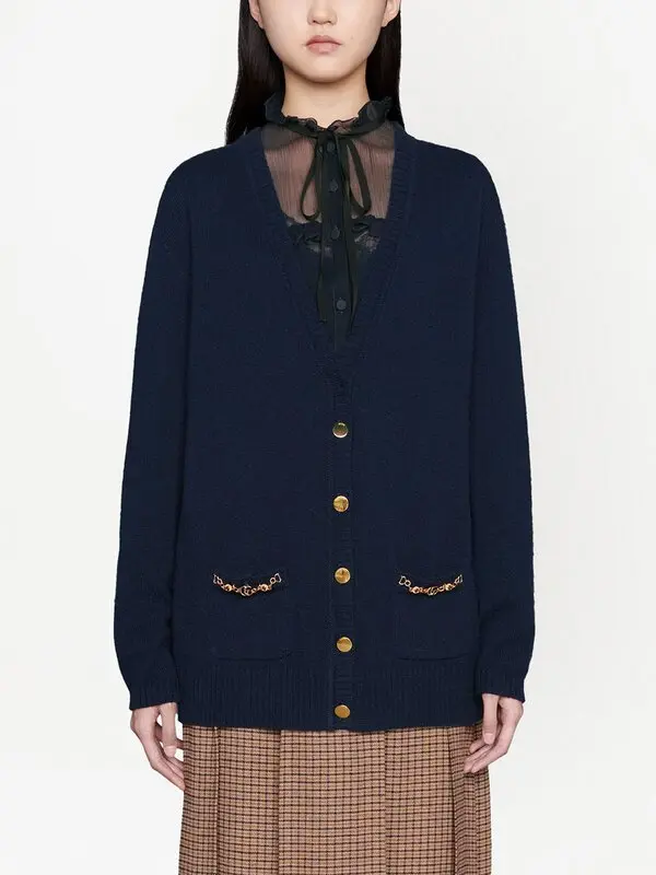 Gucci Chain-trim Button-front Knitted Cardigan