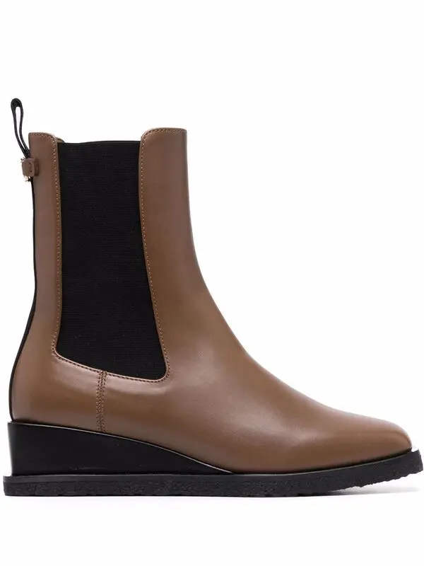 FERRAGAMO Wedge Leather Chelsea Boots - Brown