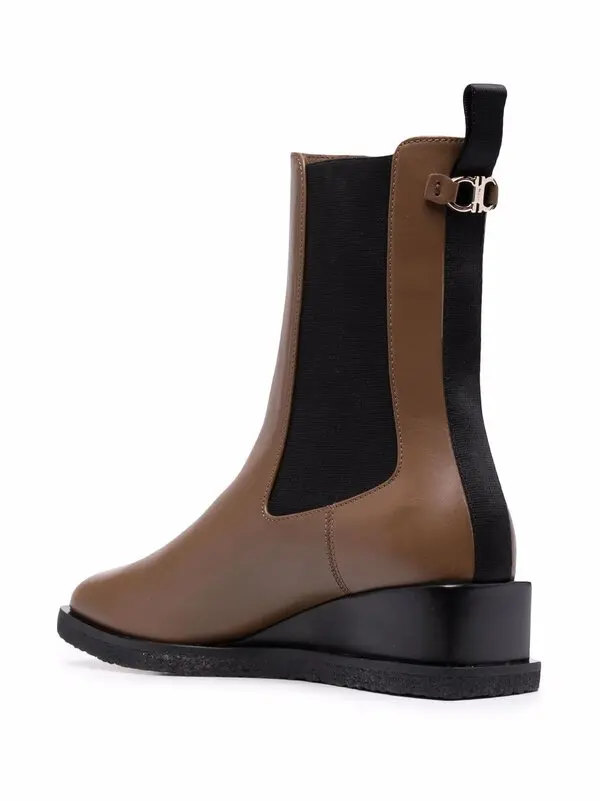 FERRAGAMO Wedge Leather Chelsea Boots - Brown