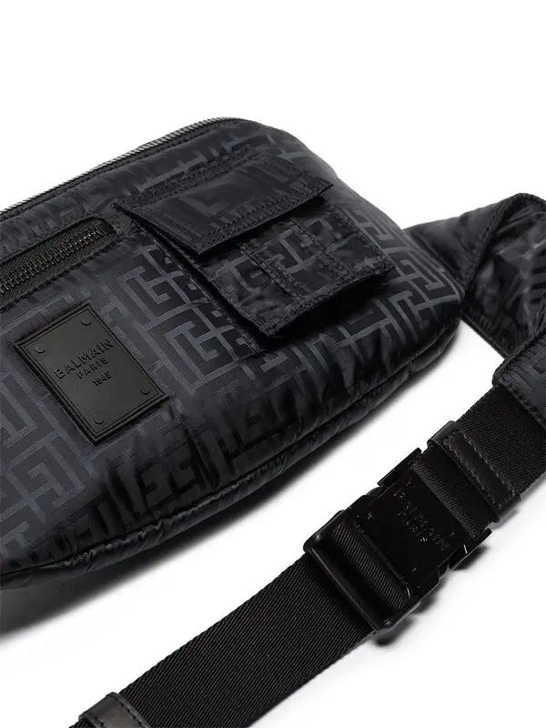 Balmain League Monogram-Print Belt Bag - Black | Editorialist display picture 1
