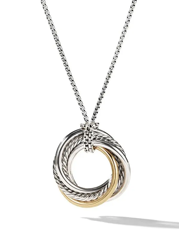 David Yurman 14kt Yellow Gold And Sterling Crossover Pendant Necklace - Silver