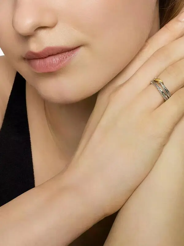 David Yurman 18k Yellow Gold And Sterling X Crossover Band Ring