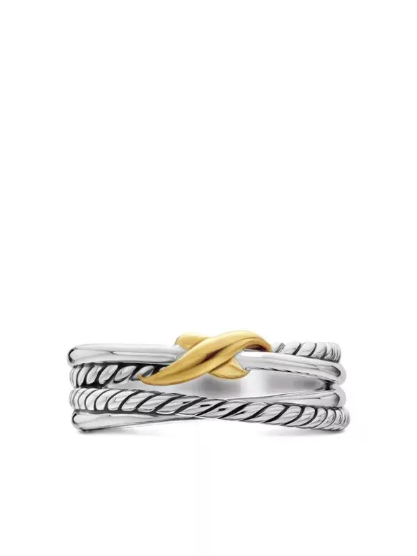 David Yurman 18k Yellow Gold And Sterling X Crossover Band Ring