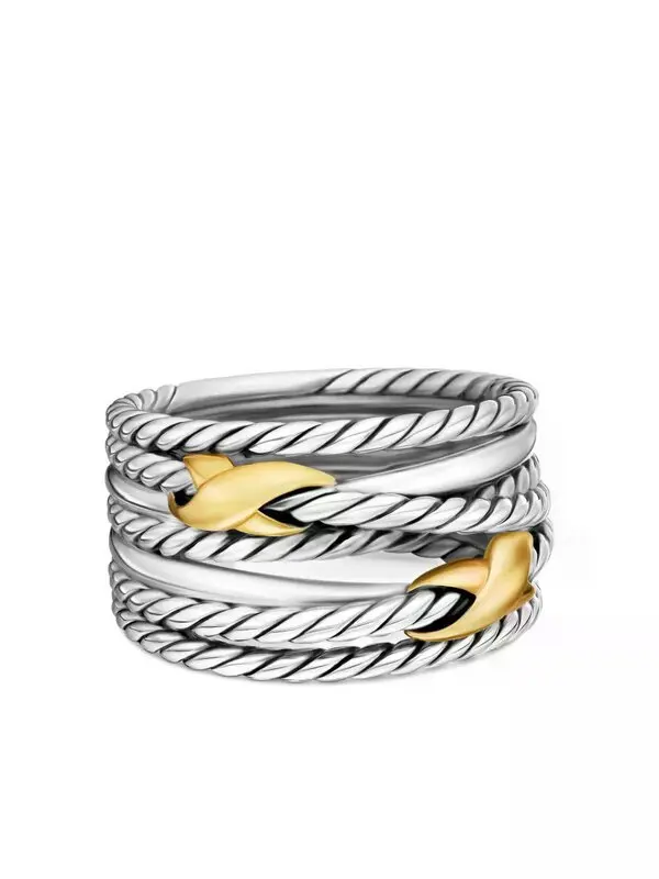 David Yurman 18kt Yellow Gold And Sterling Double X Crossover Ring - Silver